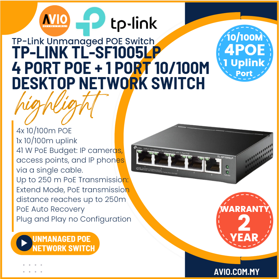TP-LINK Tplink 4 +1 100m IP Network Desktop POE Switch 4 POE 1x Uplink ...