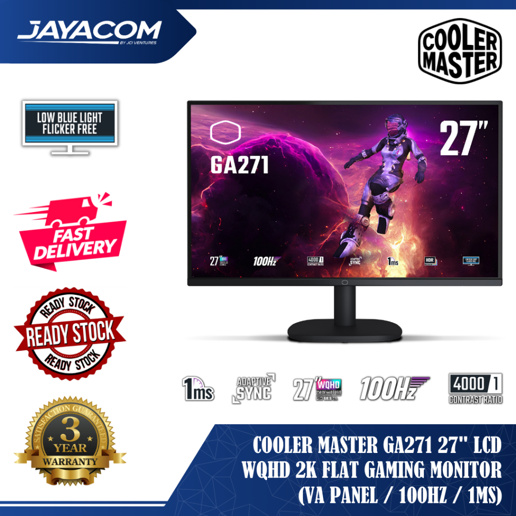 Cooler Master GA271 27" LCD WQHD 2K Flat Gaming Monitor (VA Panel ...