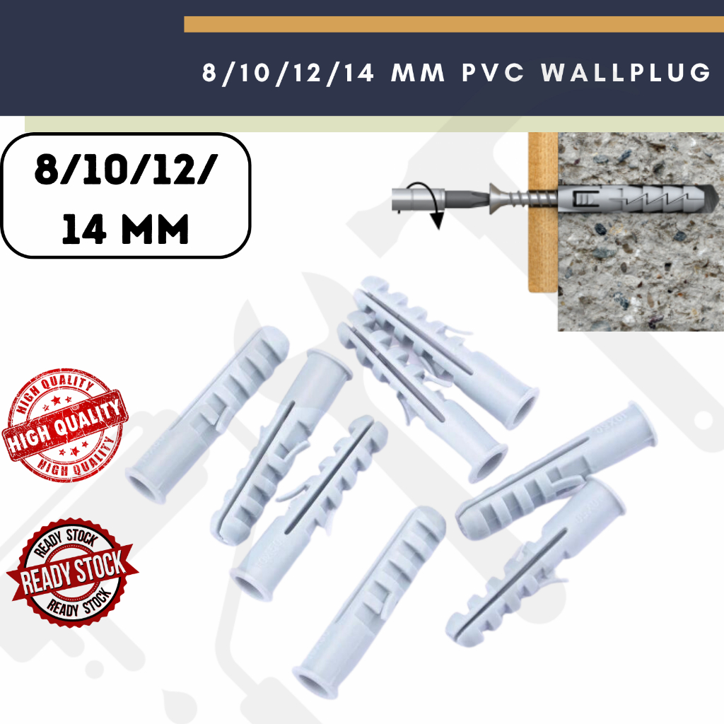 PVC Wall Plug 8mm 10mm 12mm 14mm | Wallplug Plastic | Red Wall Plug | Plastik Dinding | Shopee ...