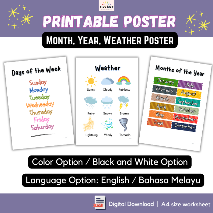 P004 PDF Printable Month Year Weather Poster for kids, homeschool ...