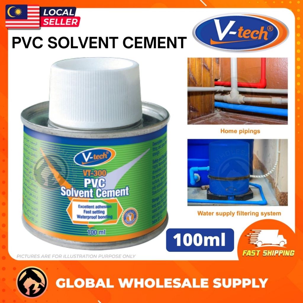 VTECH VT-300 PVC Solvent Cement 100ml Clear Color Bond and Fitting PVC Pipes Glue Adhesives ...