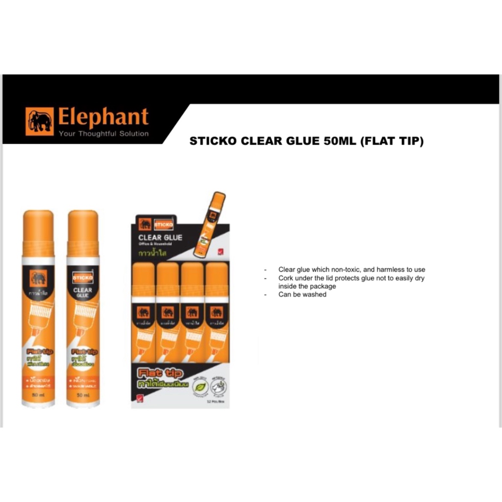 Elephant Sticko Clear Glue 50ml (Flat Tip) | Shopee Malaysia