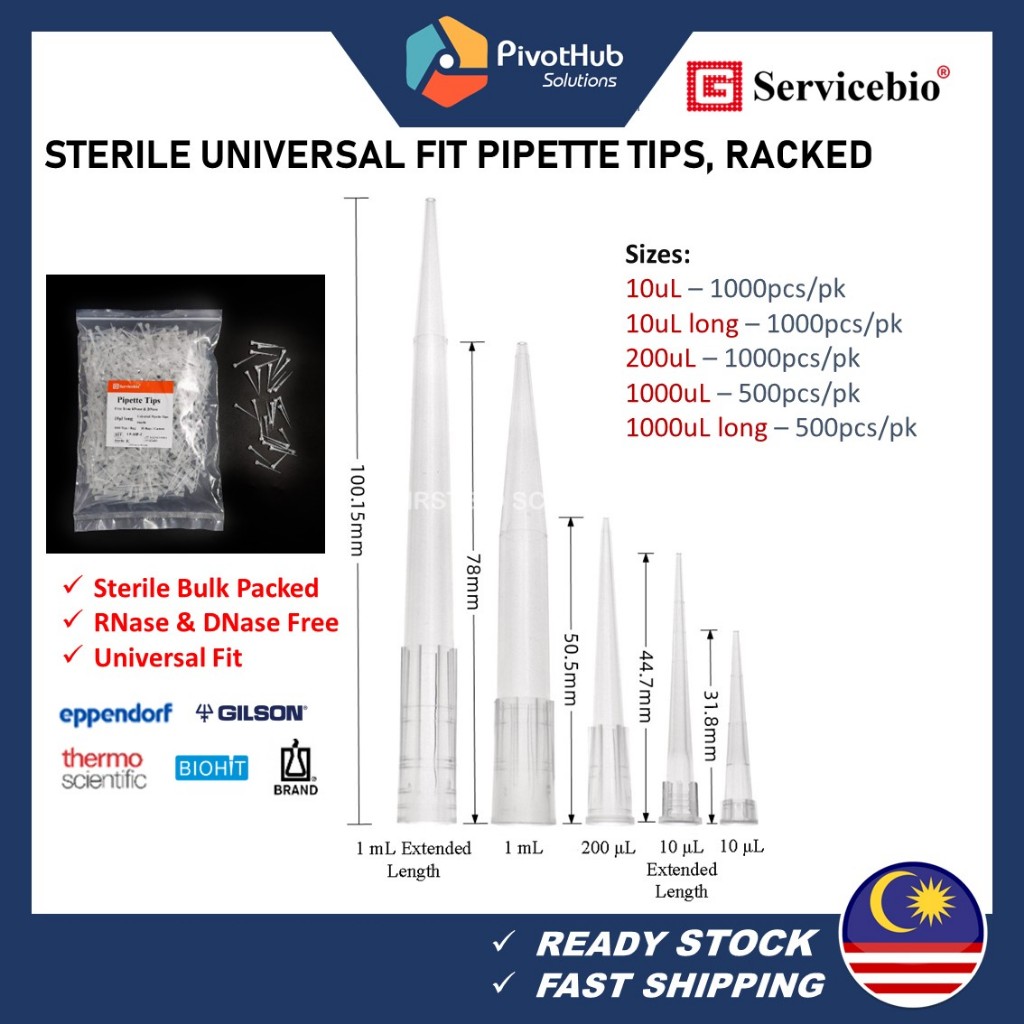 SERVICEBIO Pipette Tips Bulk Packed Sterile DNase RNase Free 10ul 200ul ...