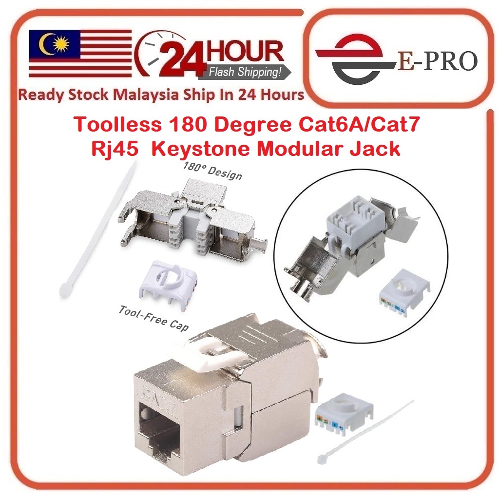 Cat6a/Cat7 RJ45 Keystone Jack, Toolless STP Keystone Shielded 180 ...