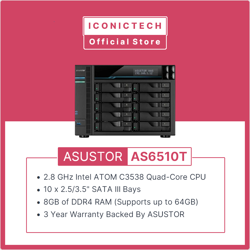 ask for best price ASUSTOR AS6510T 0TB~200TB 10-Bay NAS Enclosure (100% ...