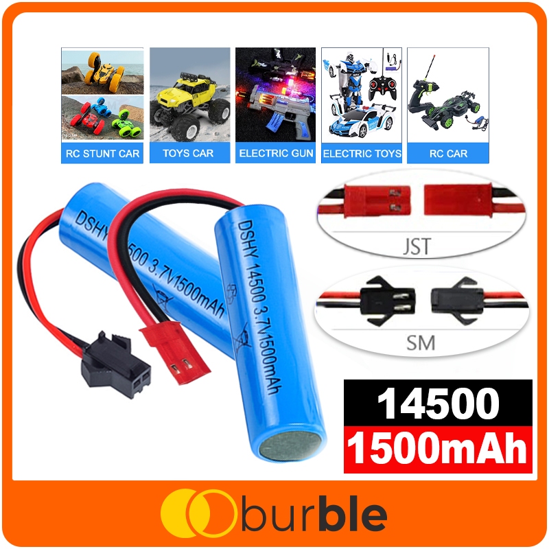 RC Battery 14500 3.7V JST SM-2P 1500mAh 800mAh Excavator Stunt Car Toys ...