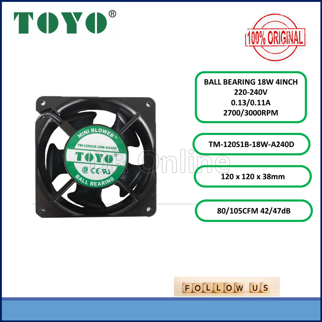 TOYO COOLING BLOWER FAN 4" BALL BEARING 240VAC,(TOYO/TM-120S1B-18W ...