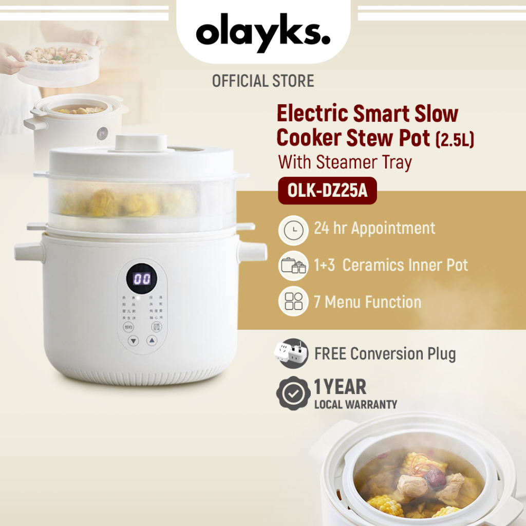 Olakys 2.5L Electric Slow Cooker With Steamer Stew Pot Baby Porridge ...