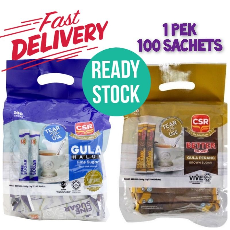CSR Fine Sugar / Brown Sugar Stick pack / Sachet (5G x 100s) - 500g ...
