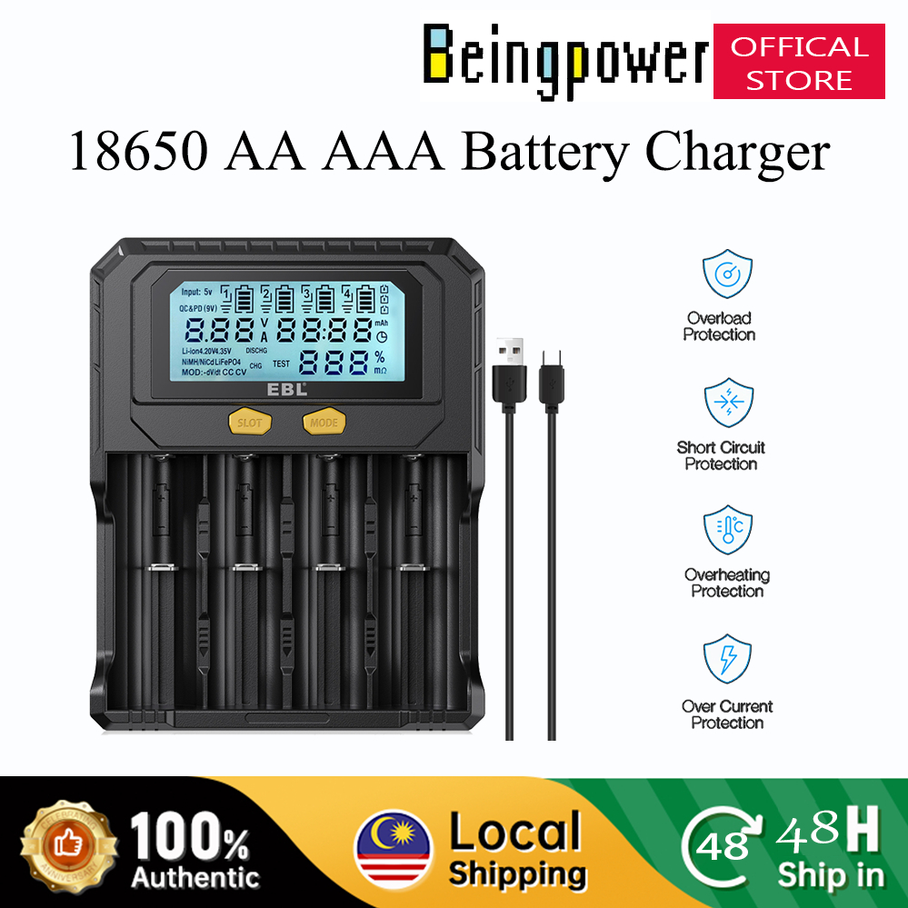 4-Bay 18650 AA AAA C Battery Charger Test Battery Capacity LCD Display ...