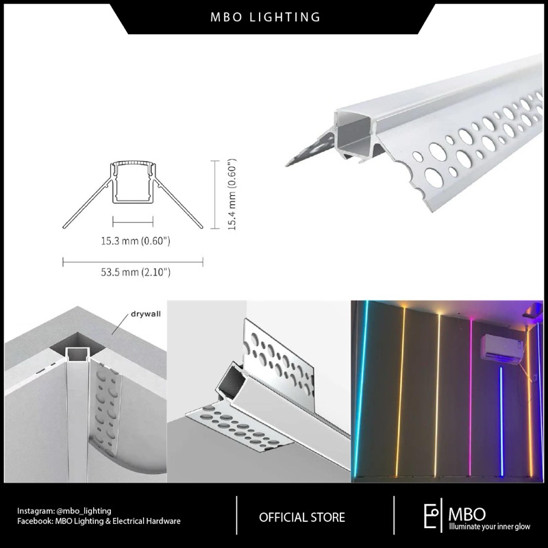 LED Aluminium Profile Recessed Corner Silver 1 Meter （ Casing Only ...