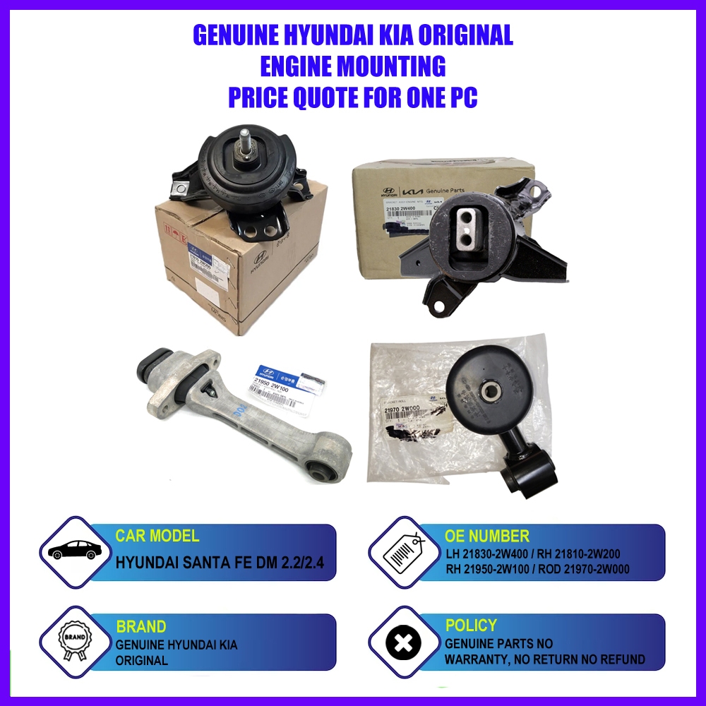 Hyundai Santa Fe DM 2.2 /2.4 Genuine Engine Mounting (LH 21830-2W400/RH ...