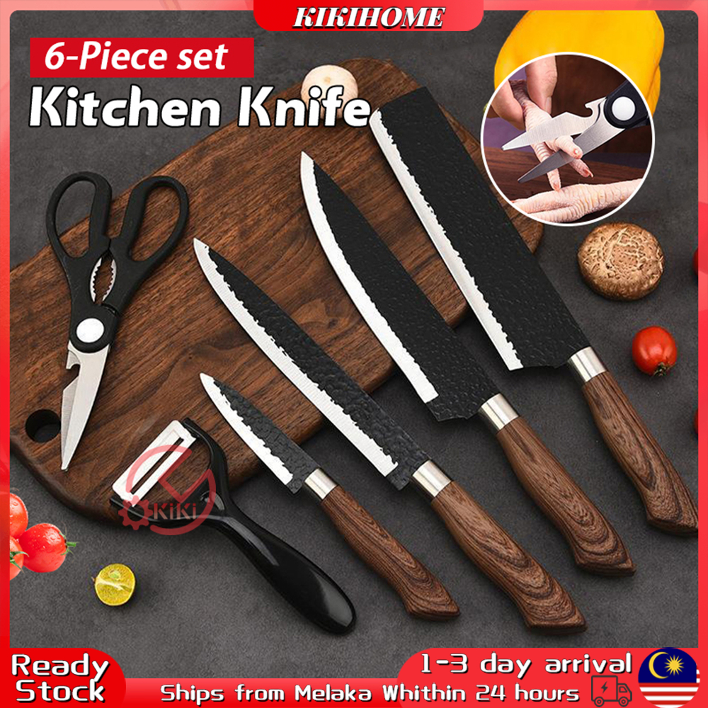 6 In 1 Knife Set Nonstick Kitchen Knife Set Cleaver Chef Knife Bread ...