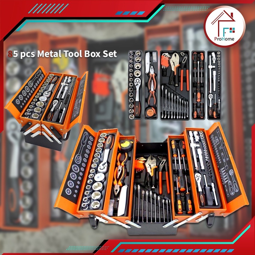 85pcs Socket And Spanner Set With 3 Layers Cantilever Metal Tool Box 1