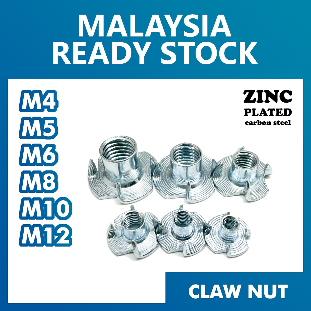 Four Jaw Claw Nut M4 M5 M6 M8 M10 M12 | Zinc Plated | Furniture Hardware Woodworking | Shopee ...