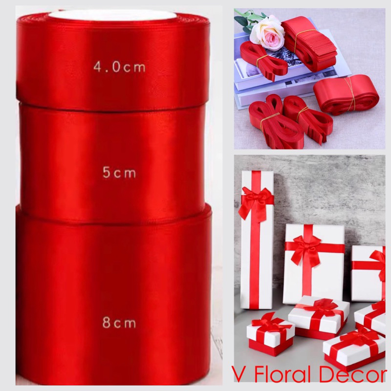 RED Merah 4cm 5cm 8cm Premium Quality Satin Ribbon Craft Wedding ...