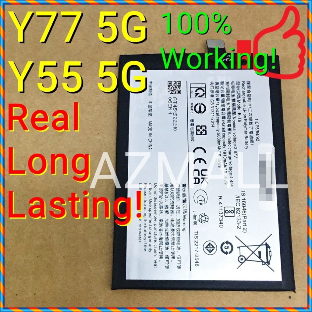 (18W Fast Charge) NEW ORI Long Lasting Stable Battery B-T6 BT6 for Vivo Y77 5G / Y55 5G / V2169 ...