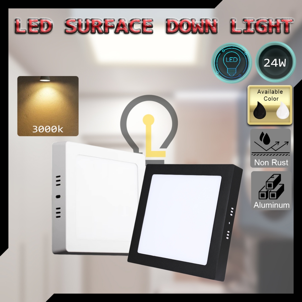 Aluminium LED Surface Downlight 24W Lampu Siling Rumah Square Ceiling ...