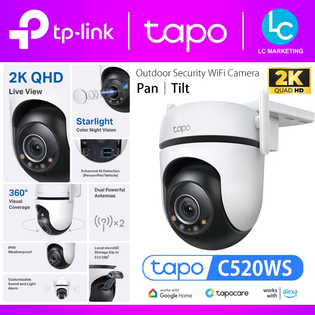 TP-Link Tapo C520WS Pan / Tilt Outdoor Water Proof Wireless WiFi CCTV ...