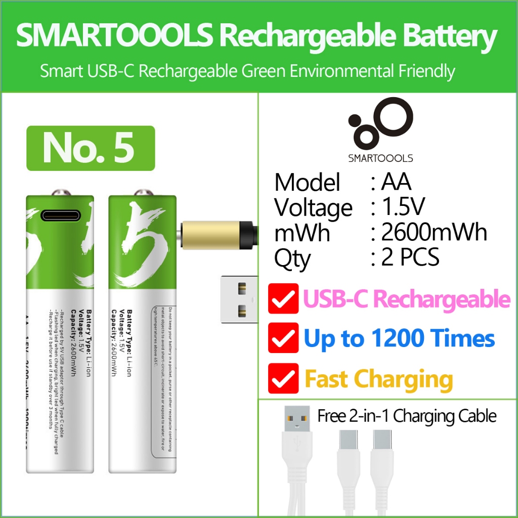 Smartoools USB Type-C Direct Fast Charge 2600mWh Lithium-ion Number 5 ...