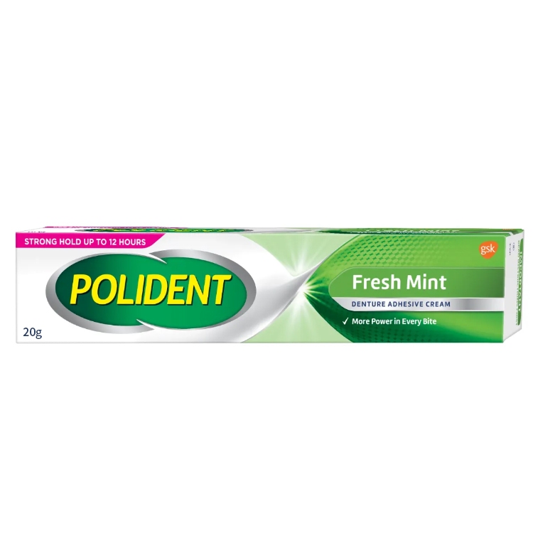 POLIDENT Denture Adhesive 12 Hour Strong Hold Freshmint Paste 20g ...