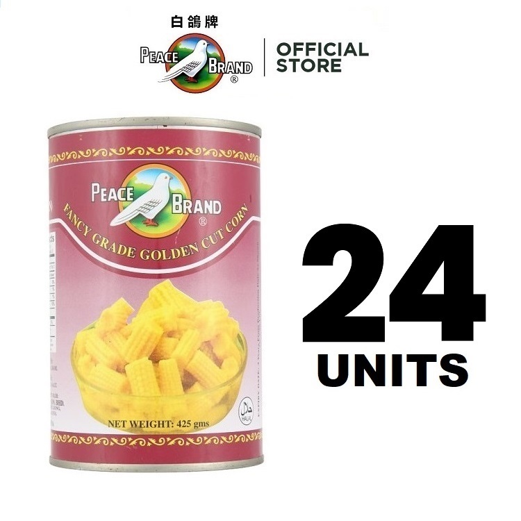 PEACE BRAND Golden Corn Half Cut 白鹤牌切庄玉米心 (425g x 24 Units/Cans ...