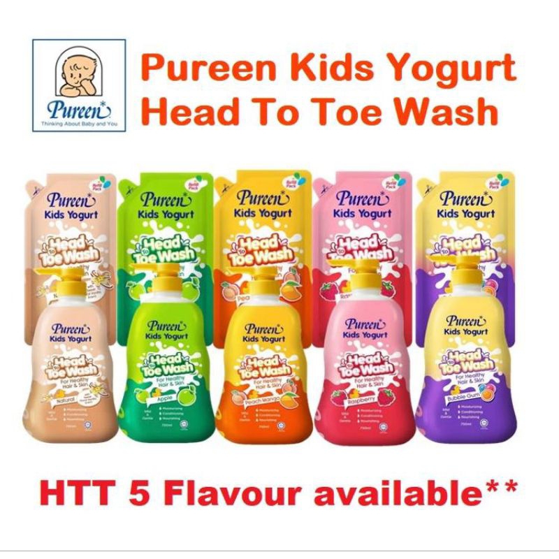 Pureen Kids Yogurt Head To Toe Wash 750ml/ Refill 600ml ( Apple/ Bubble ...