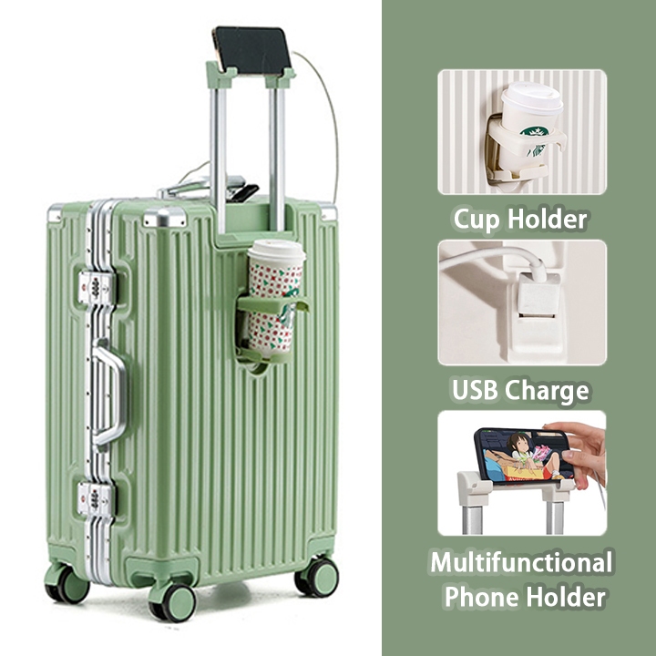Aluminum frame suitcase Cup Holder & USB Charger Luggage 20/24 Inch ...