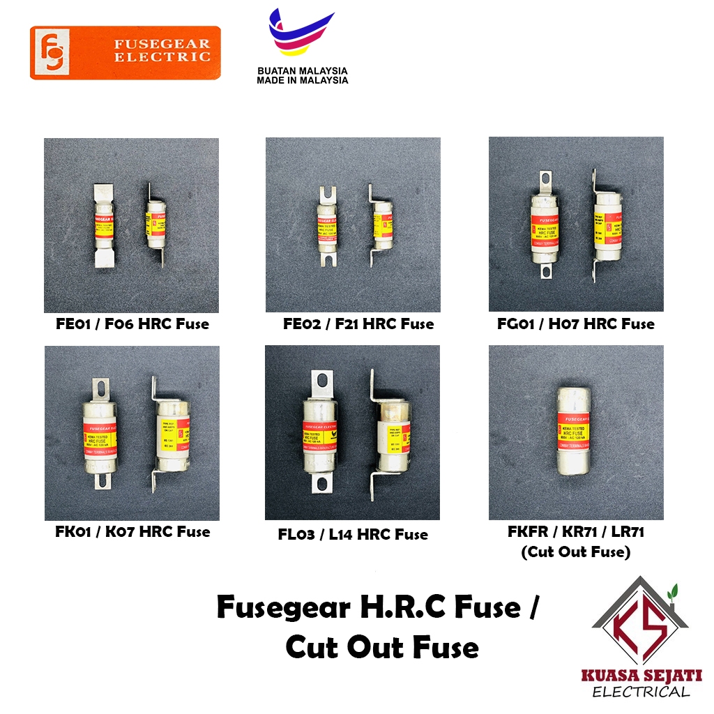 HRC Fusegear Electric 6A - 100A FUSE MADE IN MALAYSIA FE01 / FE02 ...