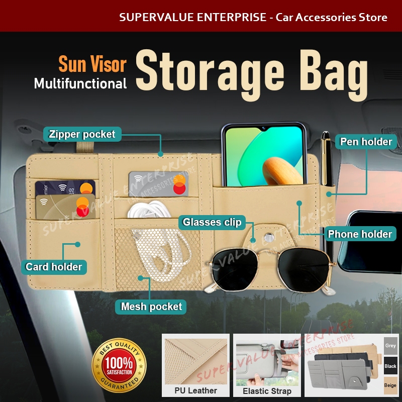 Sunvisor Card Holder with Zipper Sun Visor Storage Bag Card Holder ...