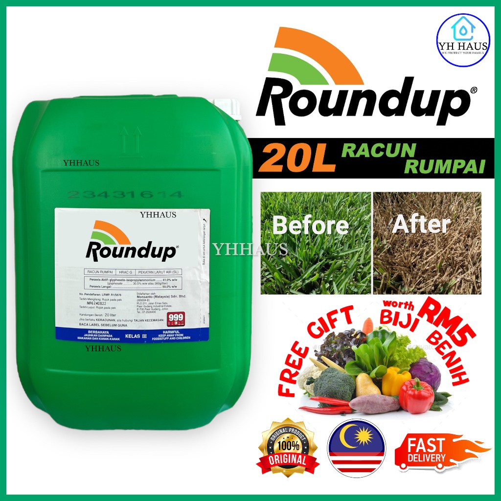20L Roundup Glyphosate 41% Weed Killer (Racun Rumput Lalang/Ubat rumput ...