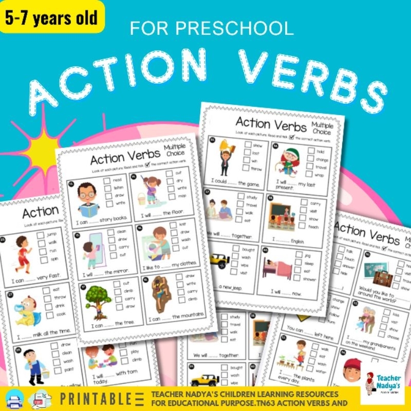 [ PRINTABLE / PDF ] Action Verbs For Preschool | TN63 | Shopee Malaysia