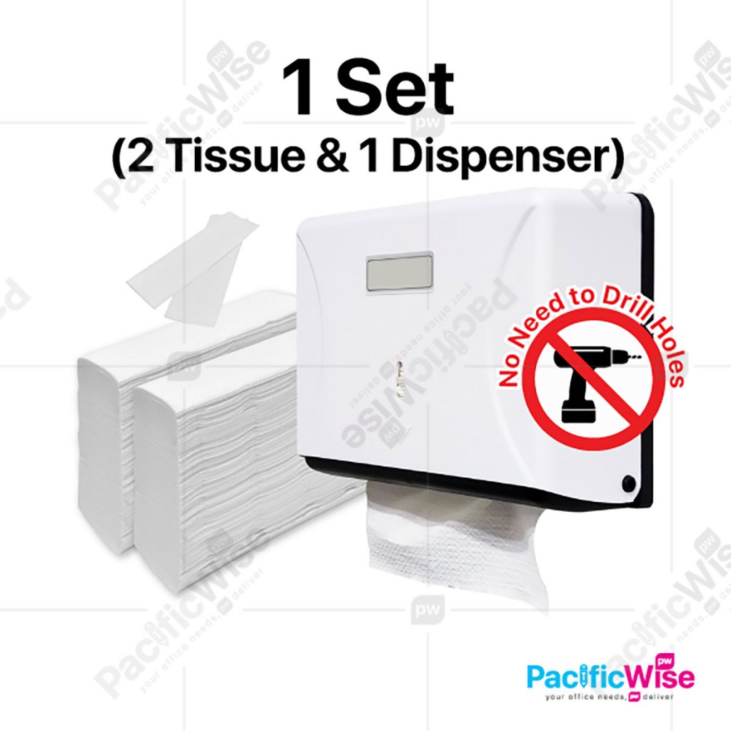 Multi Fold Tissue (2 Packs) + Dispenser (1 Pc) Set/Tuala Tangan ...