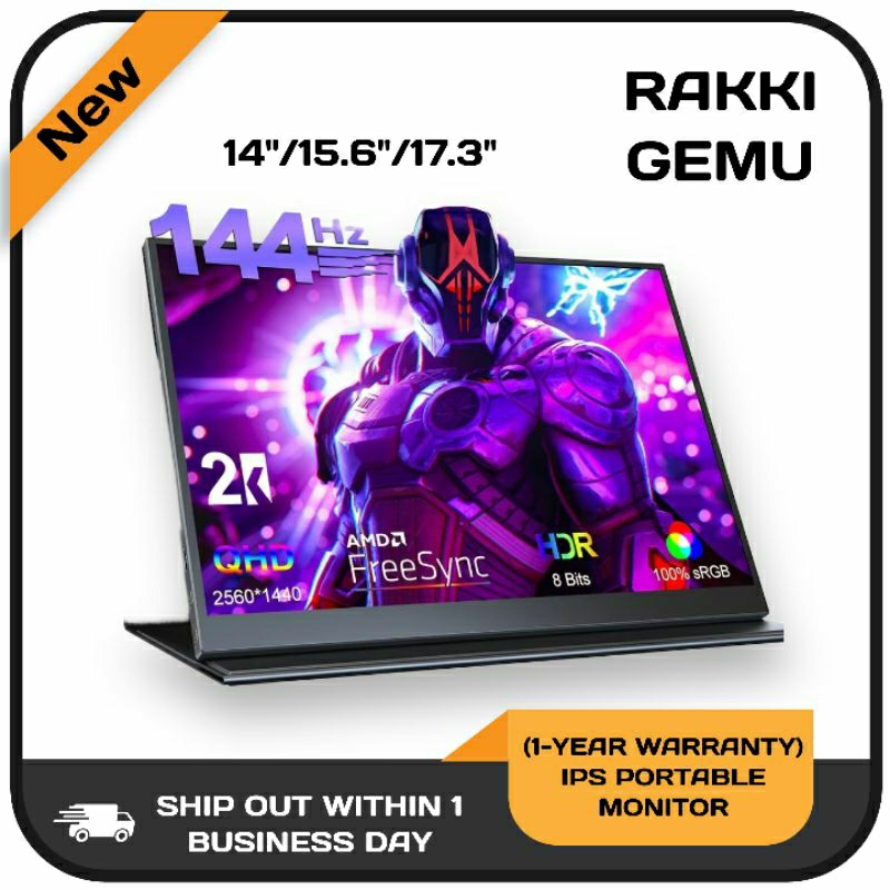 [RAKKI GEMU] Portable Monitor 100%sRGB / 144Hz For PC / PS5 / Nintendo ...