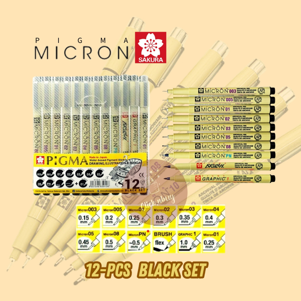 SAKURA Pigma Micron Technical Drawing Pen Set (Black & Color) | Shopee Malaysia