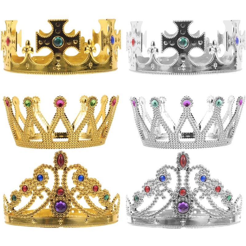 1pc Plastic Crown | Royal King Queen Prince Princess Jeweled Crown ...
