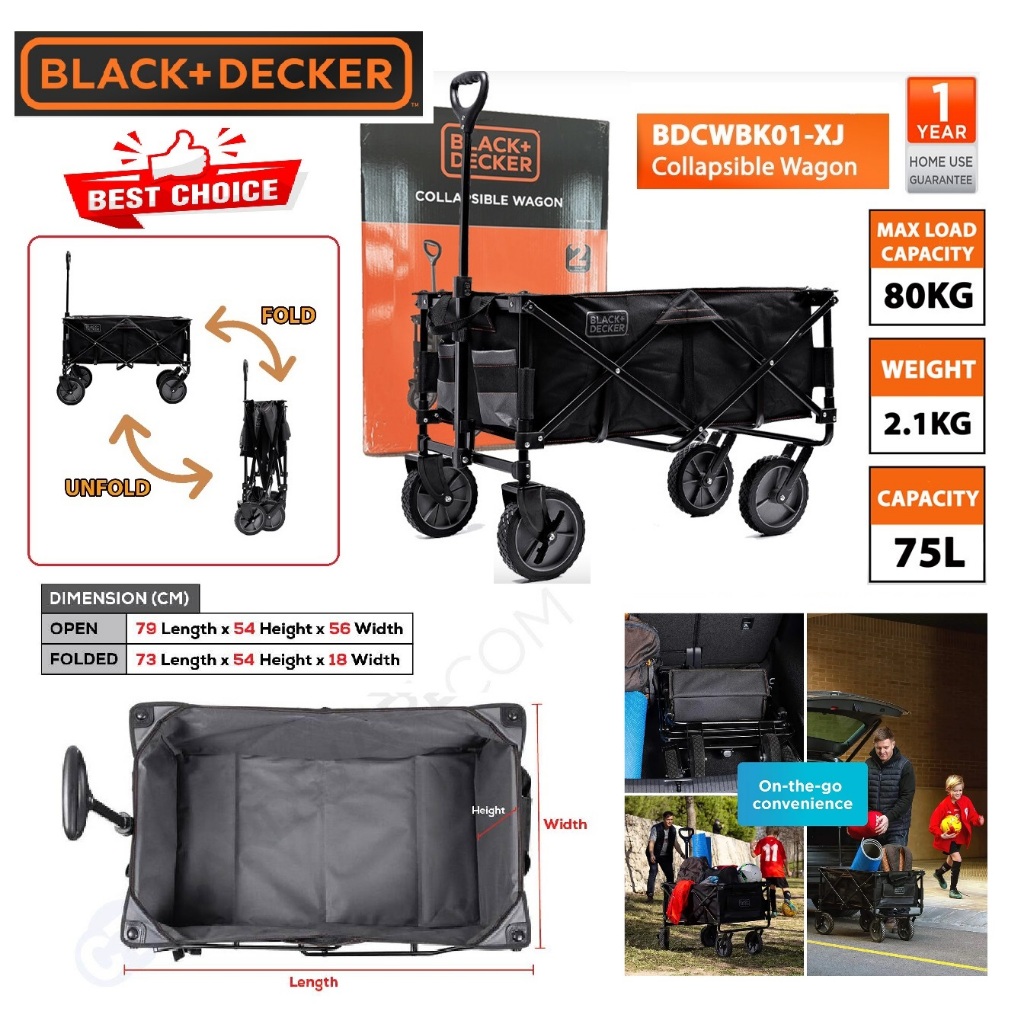 Black & Decker BDCWBK01 (75-L) Foldable Wagon Trolley Push Cart ...