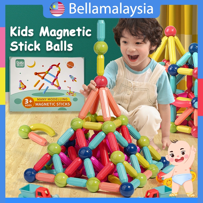 Bella 64PCS Kids Magnetic Stick Balls With Storage Box Building Toy ...