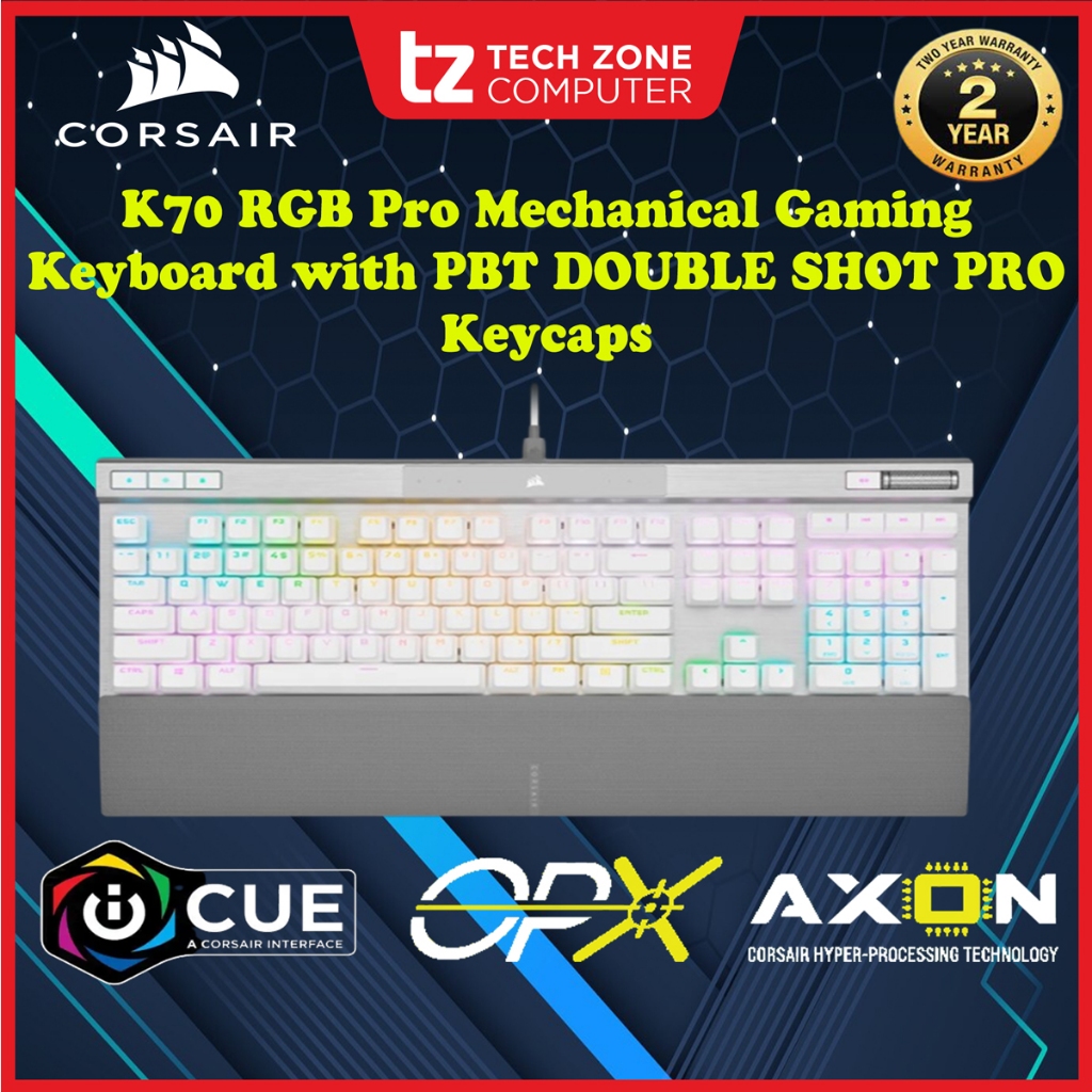 CORSAIR K70 PRO RGB Optical-Mechanical Gaming Keyboard with PBT DOUBLE SHOT PRO Keycaps White ...