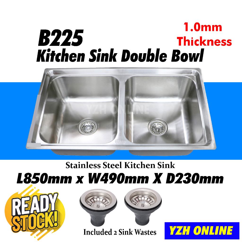 Isano Kitchen Sink Double Bowl B225 Stainless Steel Sink Dapur Jenis ...