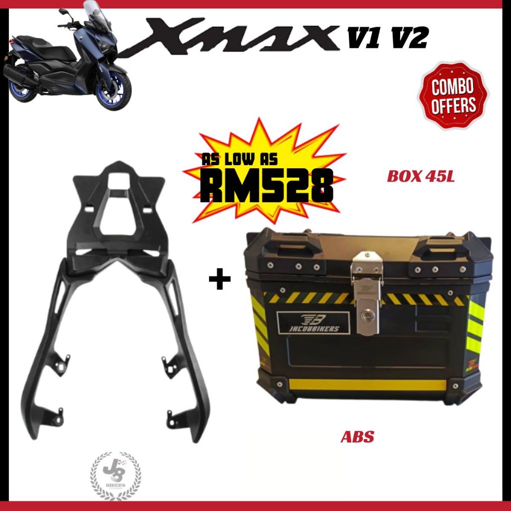 XMAX V1 V2 ABS Top Box 45L Aluminum Alloy Tail Box + tailstock shelf ...