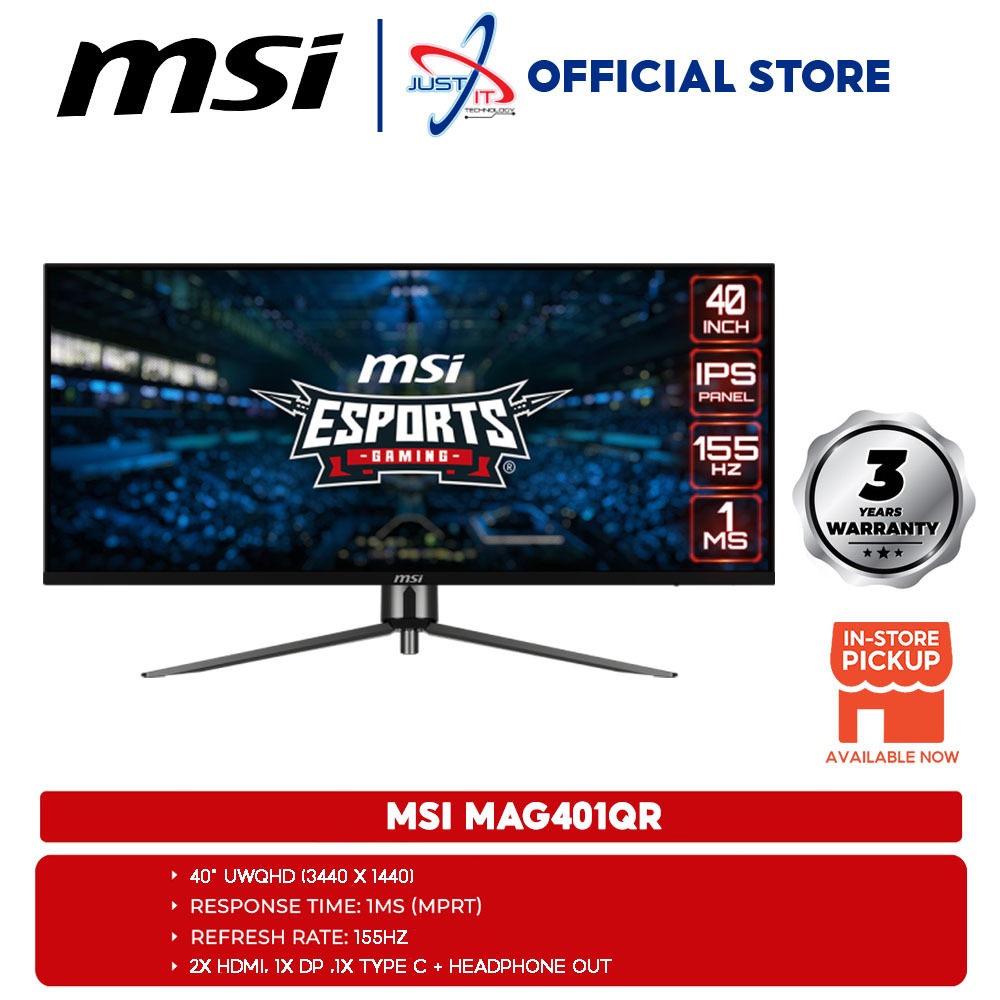 MSI MAG401QR GAMING MONITOR ( 40" IPS UWQHD / 1MS / 155HZ / HD MI + DP + TYPE C ) | Shopee Malaysia