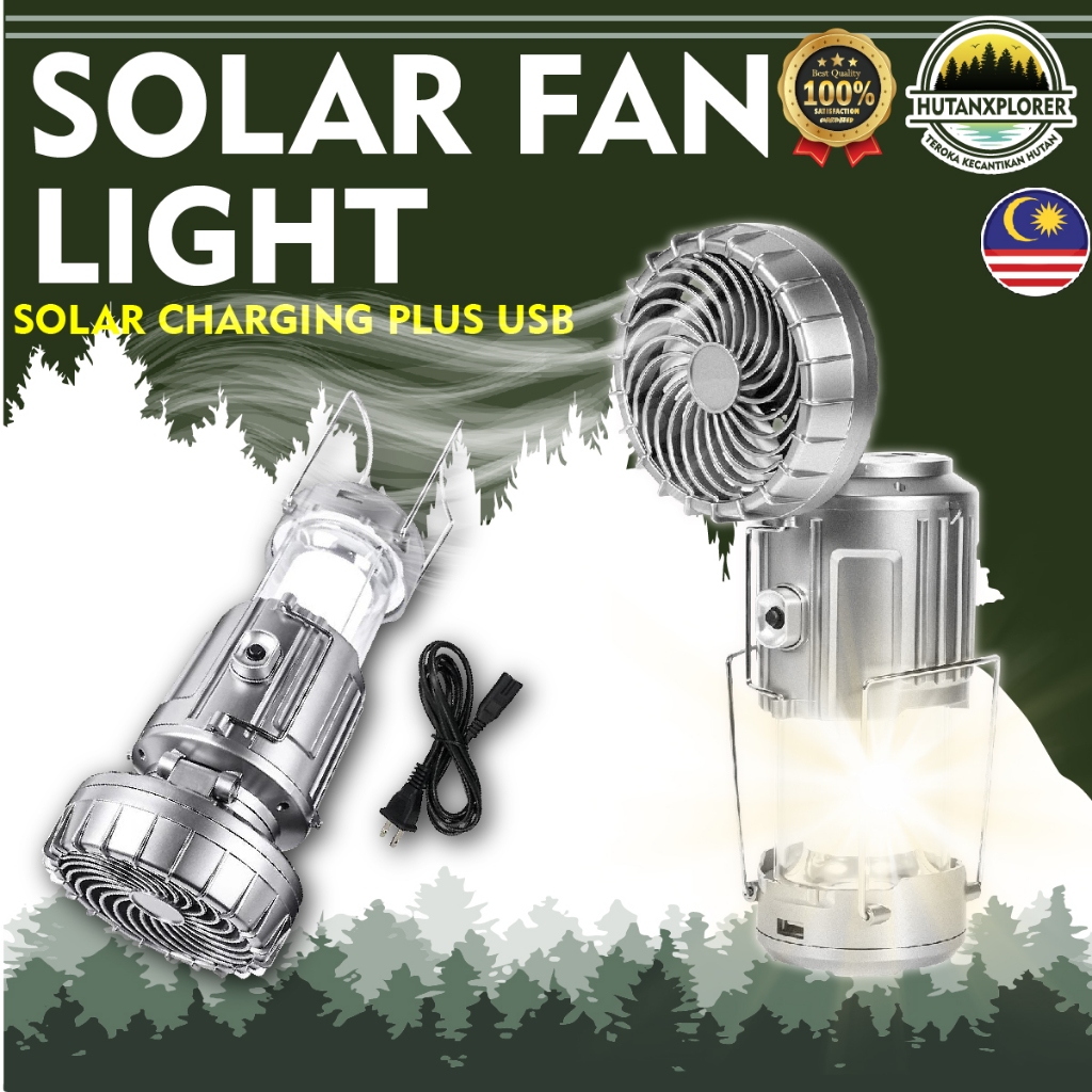 Camping Solar Lantern Fan Outdoor Rechargeable Tent Lamp Light Hiking ...