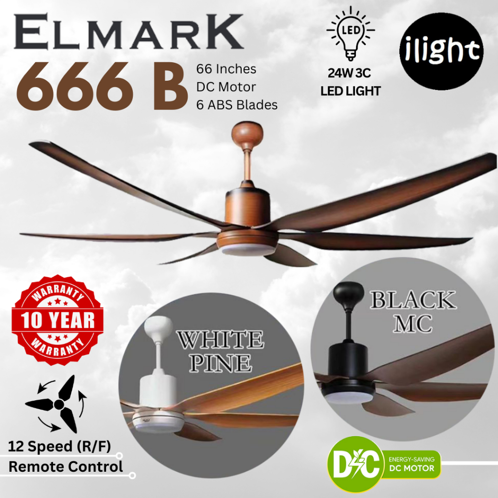 ELMARK 666B 66 Inch / 726B 72 Inch DC Motor 6 ABS Blade 24W 3 Color ...