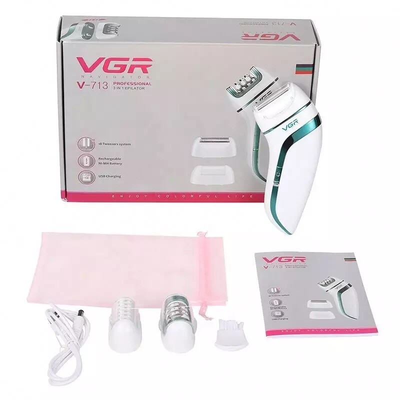 VGR V713 Rechargeable Lady Epilator Hair Removal Tool Facial Body Armpit Underarm Depilatory ...