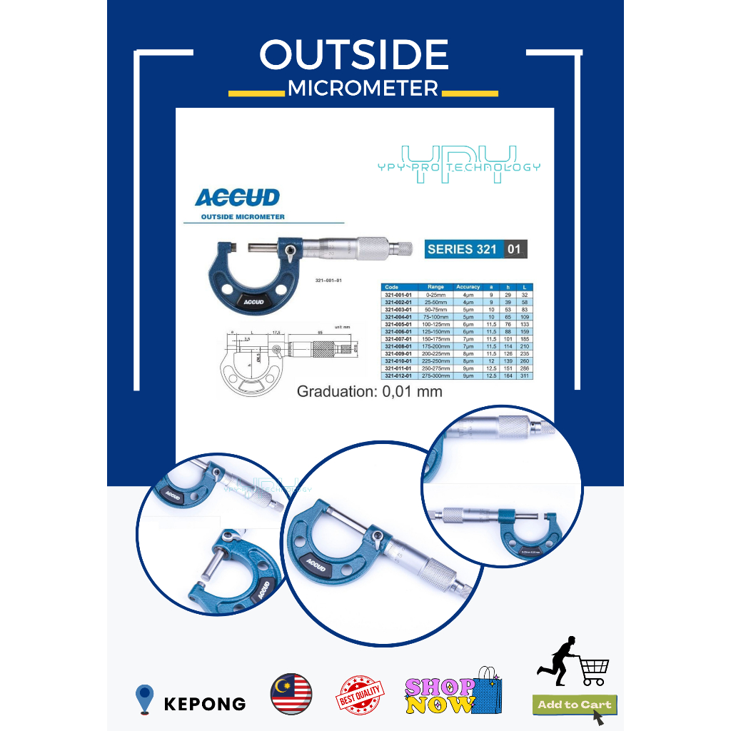 ACCUD Stainless Steel Outside Micrometer (Series 321)/ACCUD不锈钢外径千分尺 (321系列) | Shopee Malaysia