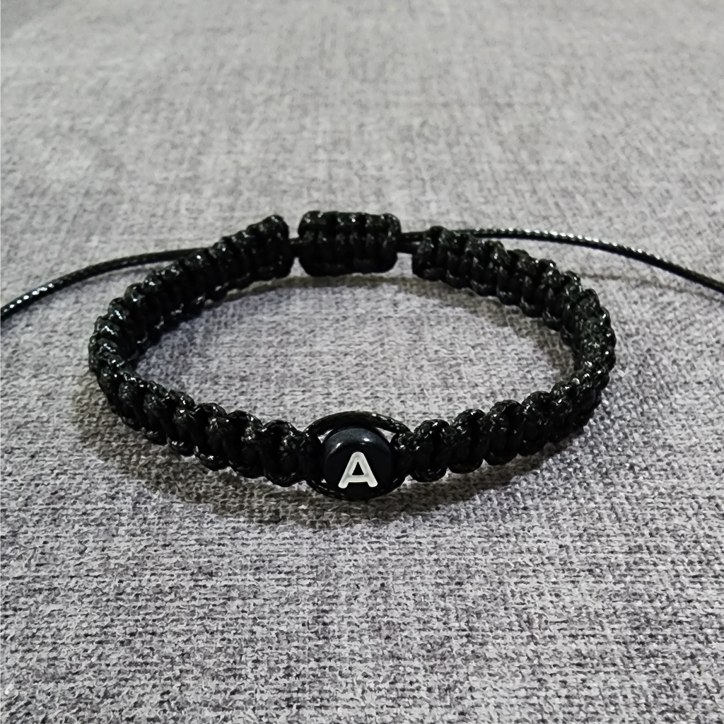 [LX] Gelang Huruf Tali Kulit Pu Hitam Dengan Huruf ABC Boleh Dilaras ...