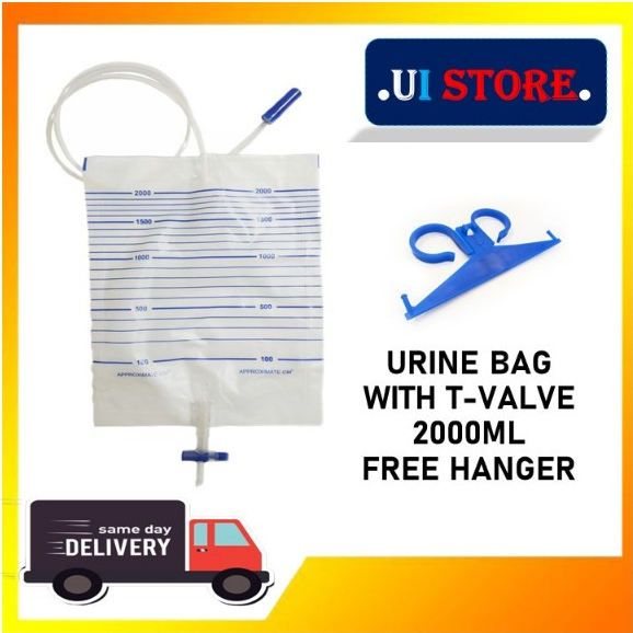 【SHIP TODAY - KL/SEL】- URINE BAG TRANSPARENT, 2000ML (T VALVE), STERILE, PE Packing, (FREE ...
