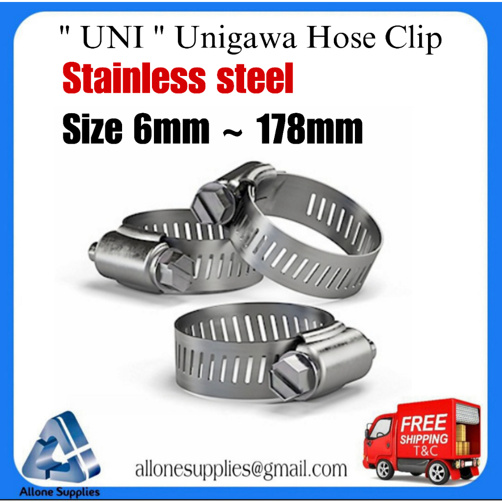 " UNI " Stainless steel Adjustable Hose Clips / Clamps Clip 6 ~178mm ...