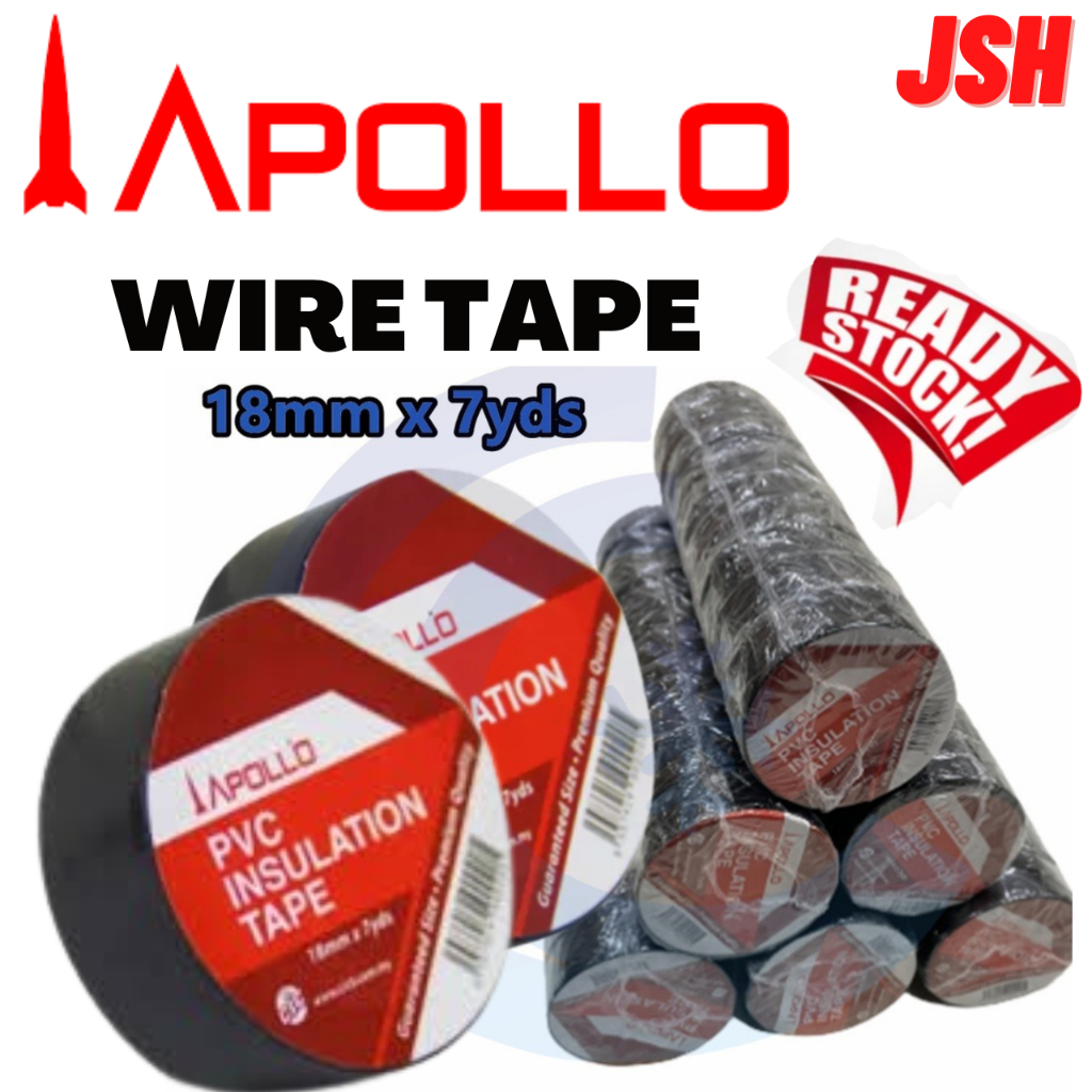 Apollo Wire Tape Black Tape PVC Tape 18mm x 7yds x (1 roll x 10 nos ...